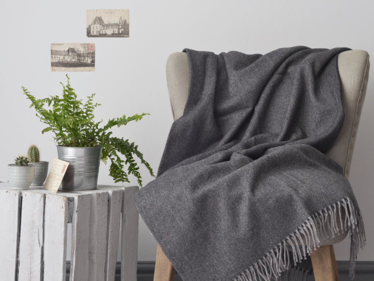 Uniform Grey Merino Herringbone Throw – The British Blanket Company