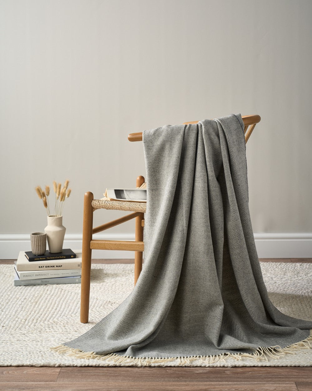 Uniform Grey Merino Herringbone Throw – The British Blanket Company